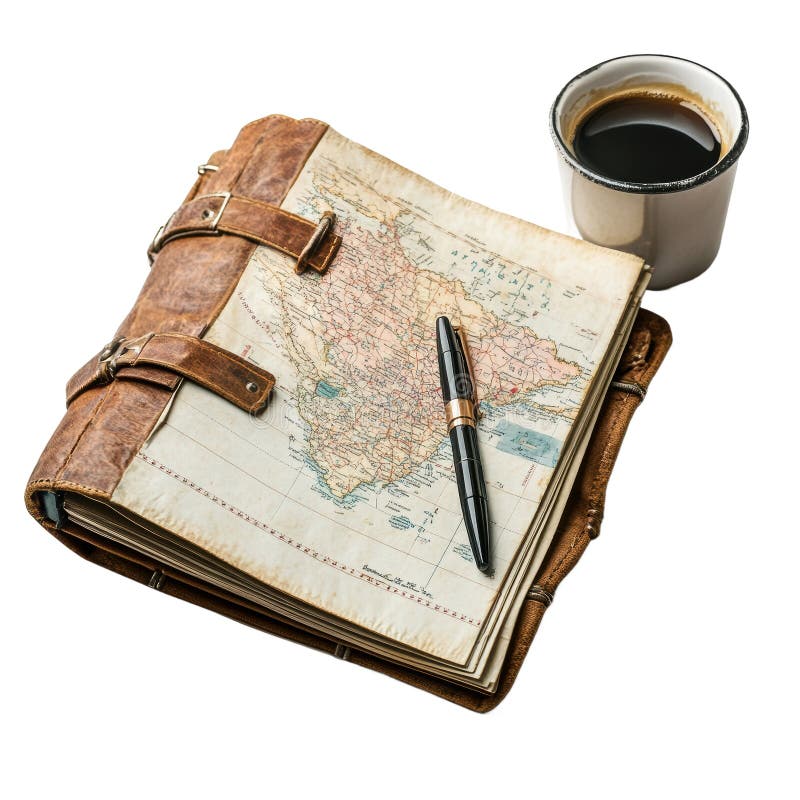 Explorer Notebook with Map and Coffee Cup. Stock Photo - Illustration ...
