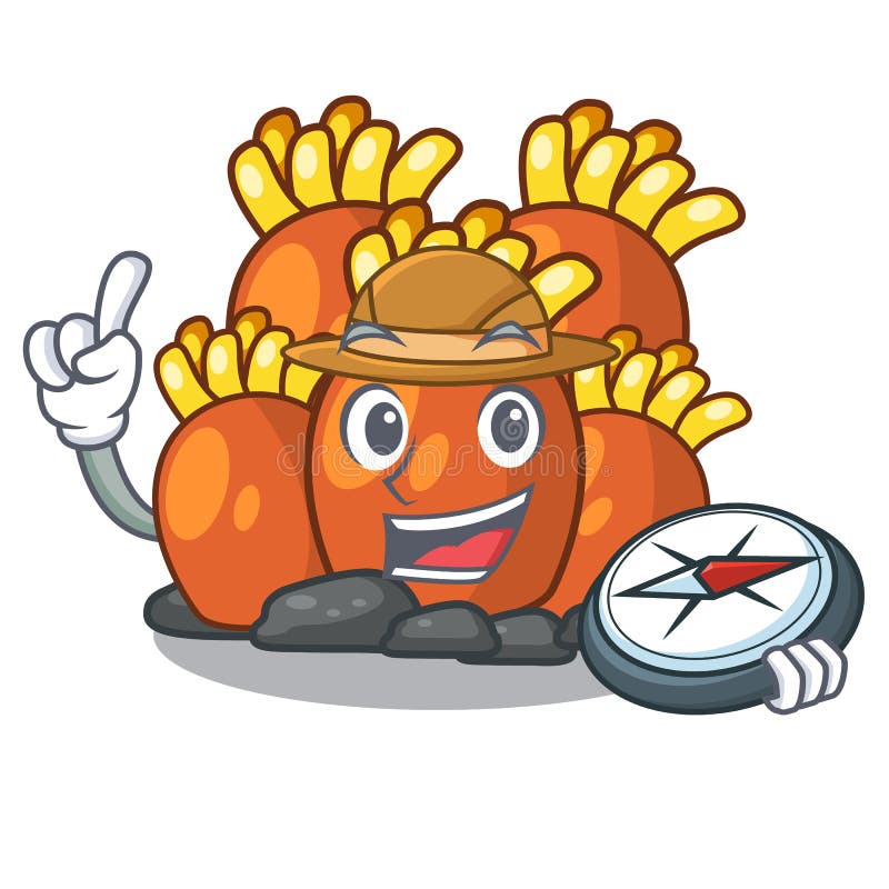 Explorer Orange Coral Reef Cartoon in Sea Stock Vector - Illustration ...