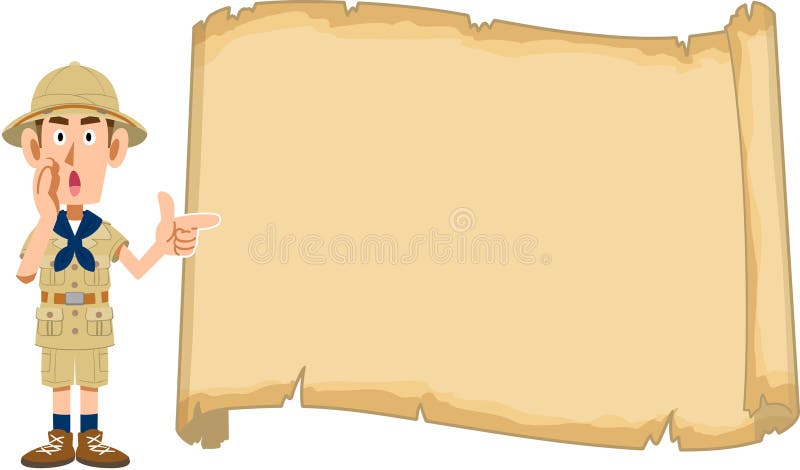 An Explorer Points To a Blank Old Map and Tells Something Stock Vector ...
