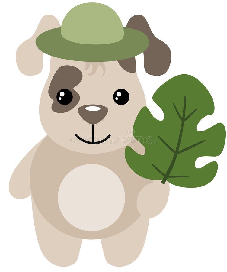 Explorer Puppy with Hat Holding a Leaf Stock Vector - Illustration of ...