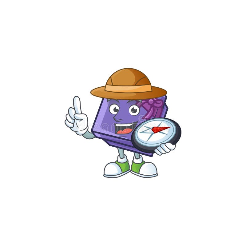 Explorer Purple Gift Box Cartoon Character Holding a Compass Stock ...