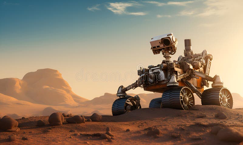 Explorer Robot on Outer Space Planet, Generative Ai Stock Illustration ...
