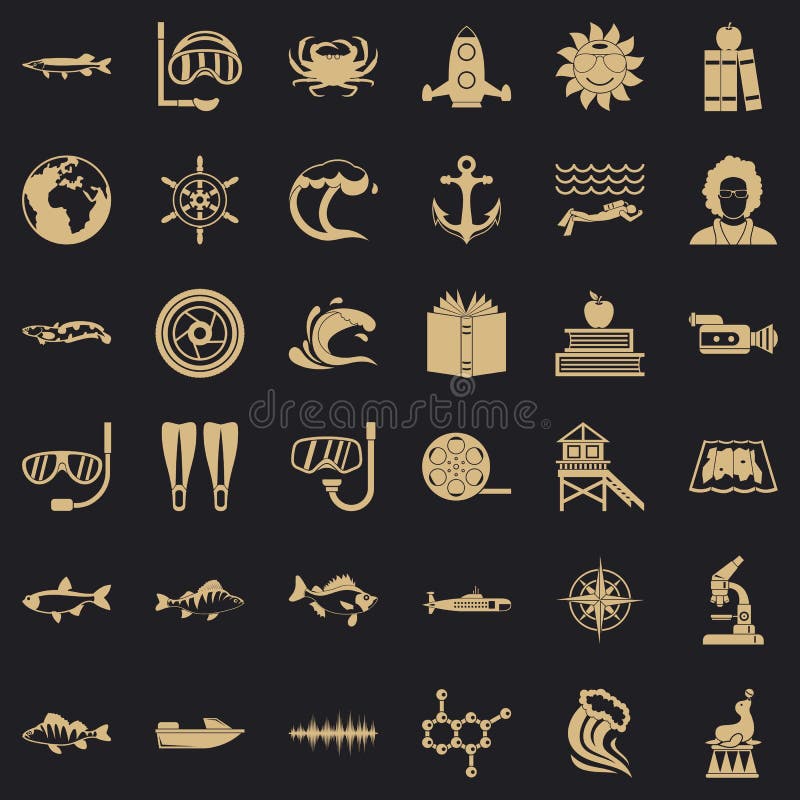 Explorer of the Sea Icons Set, Simple Style Stock Vector - Illustration ...