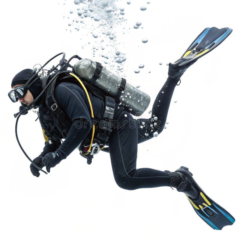 Explorer Searching Underwater Isolated on White Background Stock ...