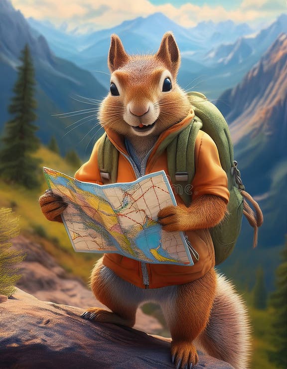 Explorer Squirrel in Jacket and Backpack with Map Stock Illustration ...