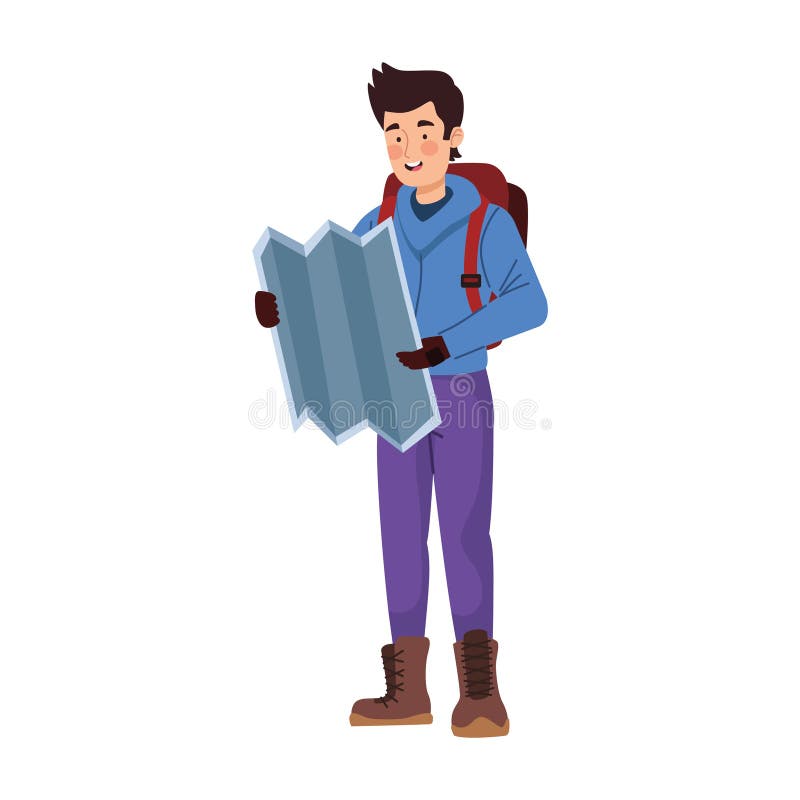 Explorer Standing Holding a Map Stock Vector - Illustration of person ...