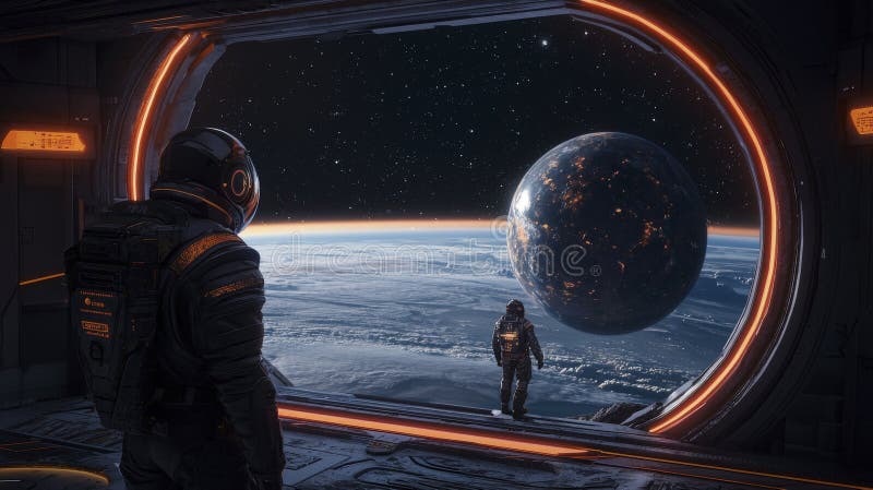 Explorer Stepping into a Futuristic Space Scene Outer Space Digital Art ...