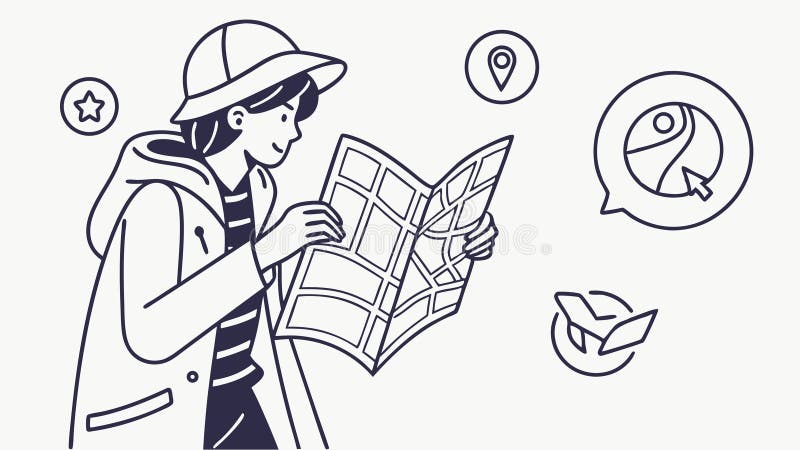 Explorer Studying a Map, Adventure and Navigation, Vector Design ...