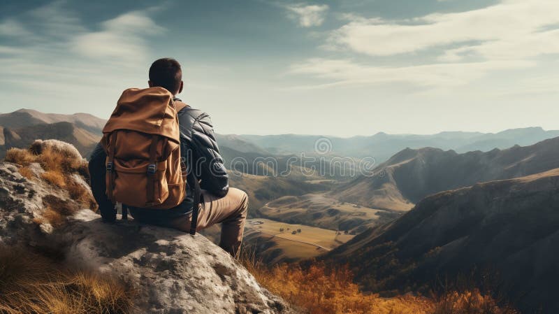 Explorer at the Summit: Overlooking Vast Mountain Ranges. Generative Ai ...