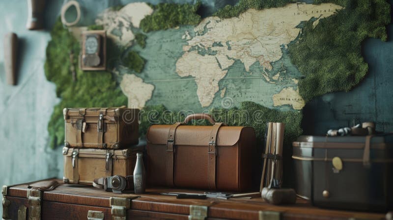 Explorer-themed Decor with Moss Map and Travel Gear Creating a Cozy ...