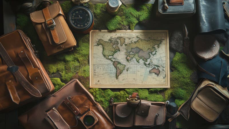 Explorer-themed Decor with Moss Map and Travel Gear Creating a Cozy ...