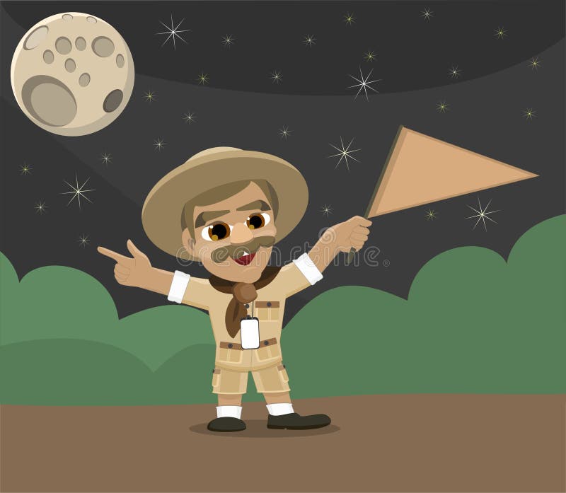 Explorer Tourist Guide Pointing Way Waving Flag Stock Vector ...