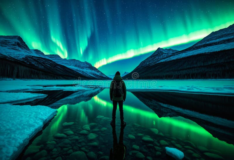 Explorer Under the Northern Lights: Spectacular Aurora Over Pristine ...