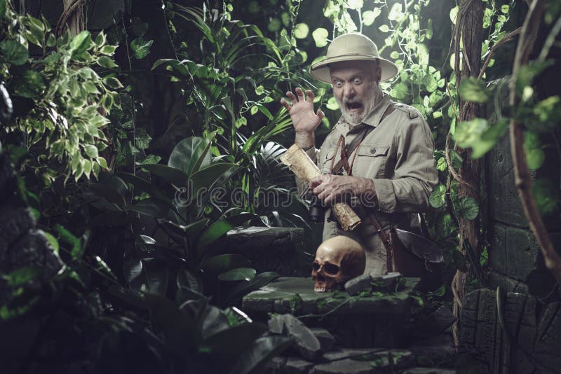 Scared Explorer Woman with Helmet Isolated on White Stock Photo - Image ...