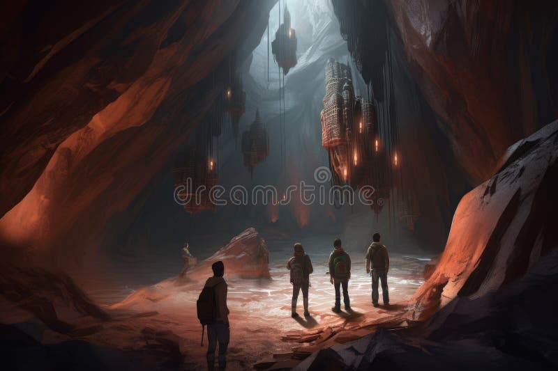 Explorers Ancient Cave Dark. Generate Ai Stock Illustration ...