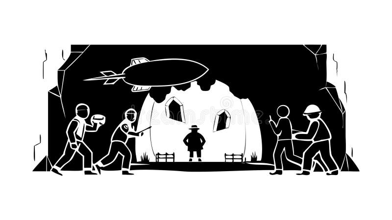 Explorers Discovering a Giant Crystal in a Cave Vector Design ...