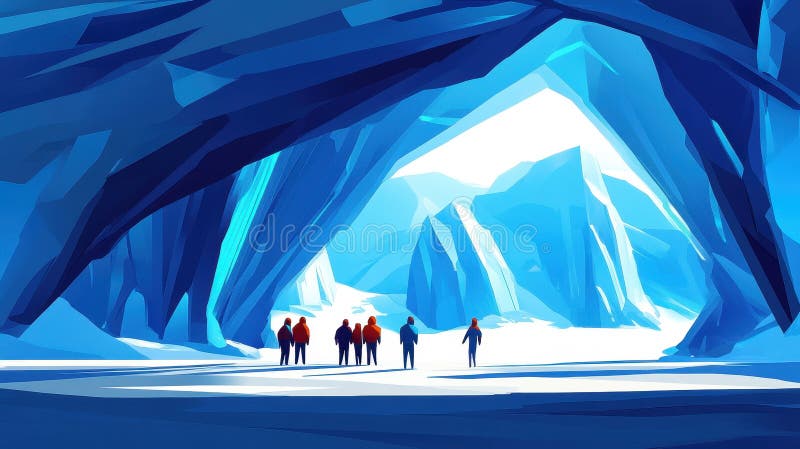 Explorers Emerge from a Glacial Ice Cave into a Vast Blue Landscape ...