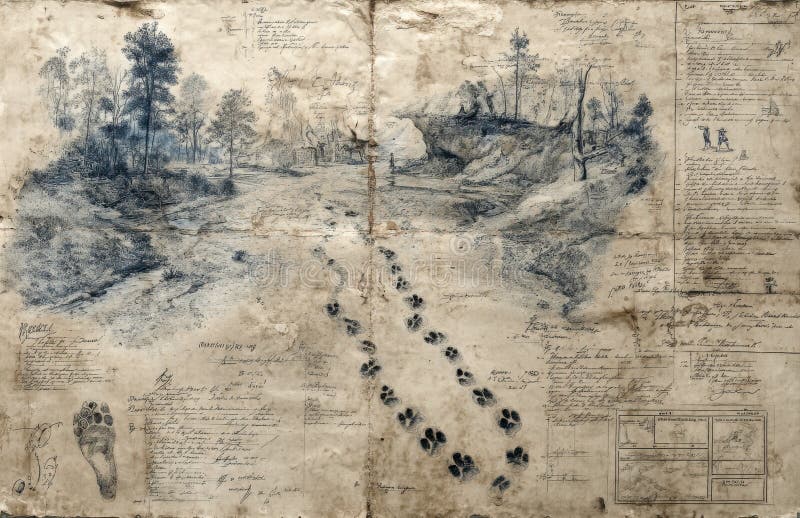 Explorers Mapping Animal Tracks in Ancient Forest Landscape Stock Photo ...