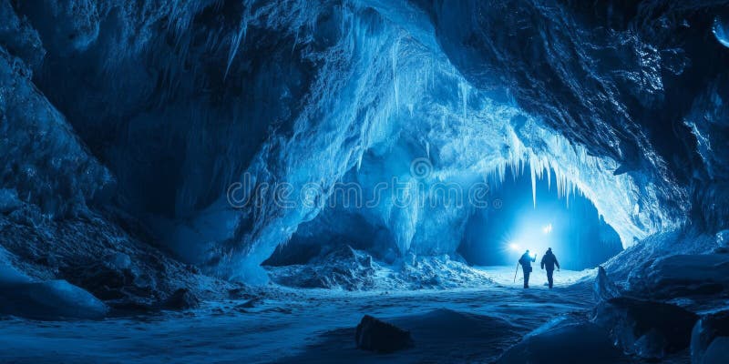 Explorers Illuminated Ice Cave Stock Photos - Free & Royalty-Free Stock ...