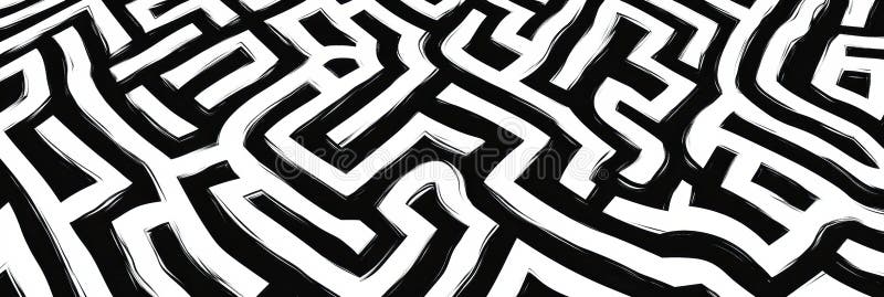Intricate Black and White Maze Illustration with Complex Paths Creating ...