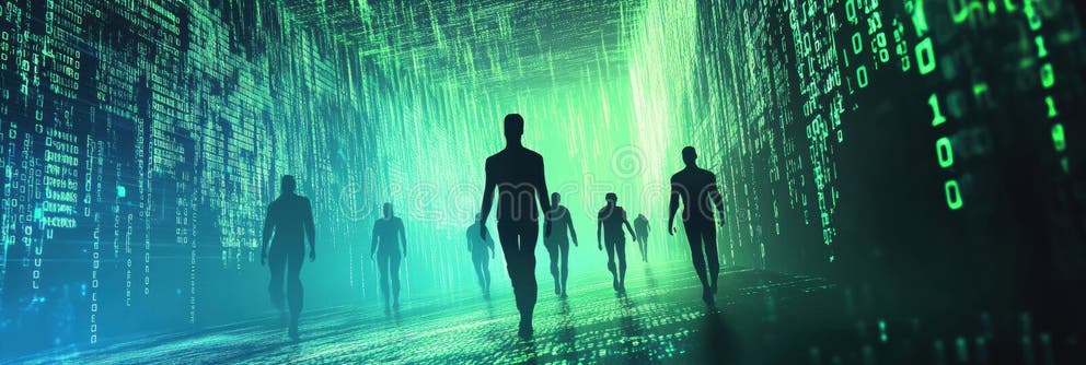 Exploring the Abstract Digital Realm with Human Silhouettes Amidst ...