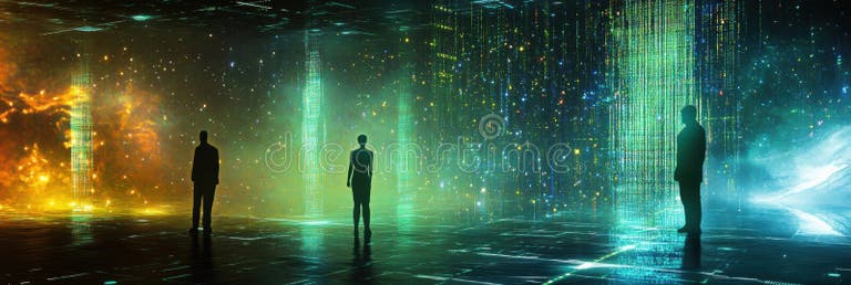 Exploring an Abstract Digital World with Human Silhouettes and Floating ...