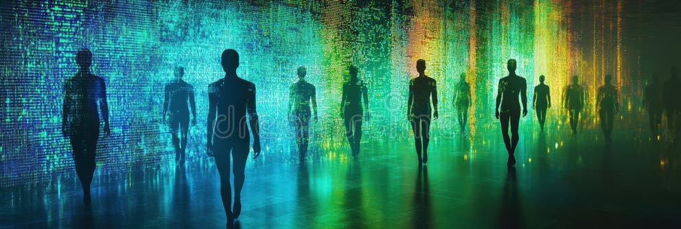 Exploring an Abstract Digital World with Human Silhouettes and Floating ...