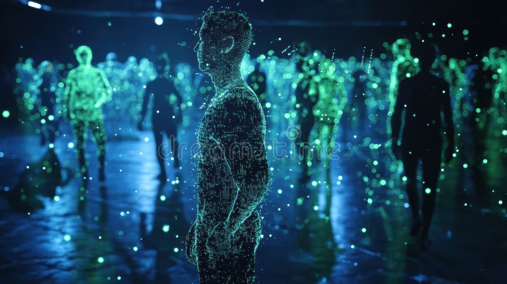 Exploring an Abstract Digital World with Human Silhouettes and Floating ...