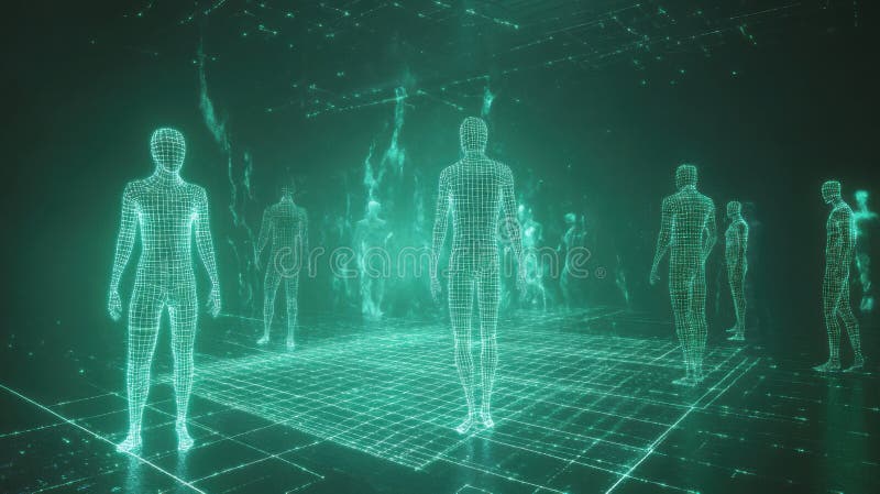 Exploring an Abstract Digital World with Human Silhouettes and Floating ...