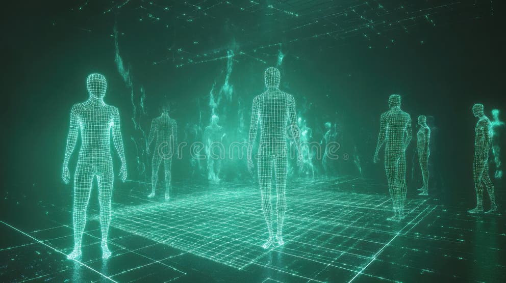 Exploring an Abstract Digital World with Human Silhouettes and Floating ...