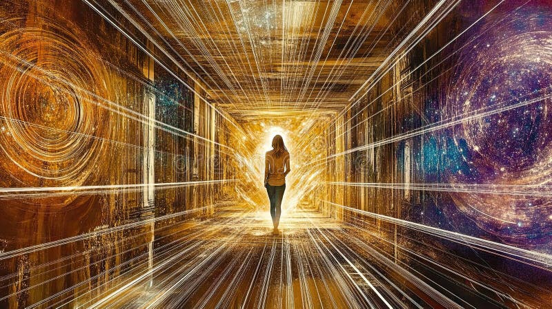 Exploring Abstract Dimensions through a Shifting Human Figure in a Surreal Environment Stock ...