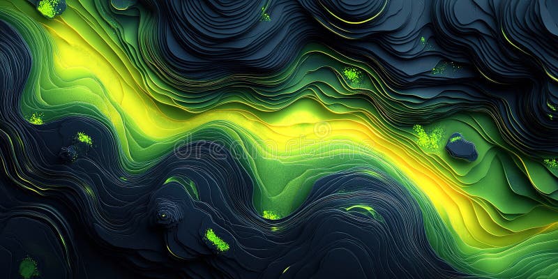 Exploring Abstract Layers with Vibrant Green and Yellow Pathways on a ...