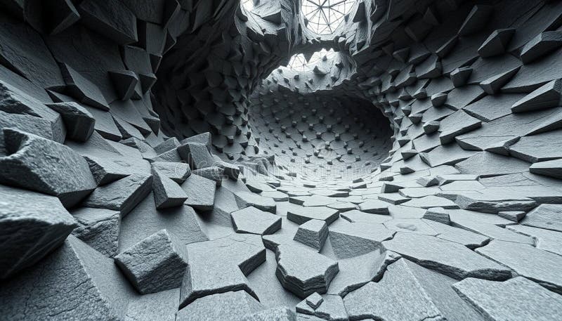 Exploring Abstract Stone Tunnel with Geometric Texture and Light Dome ...