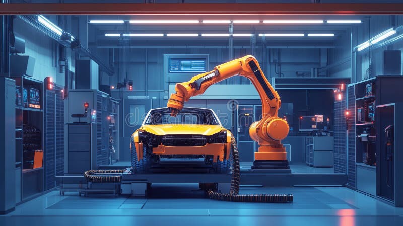 Exploring an Advanced Car Manufacturing Workshop with a Robotic Arm ...