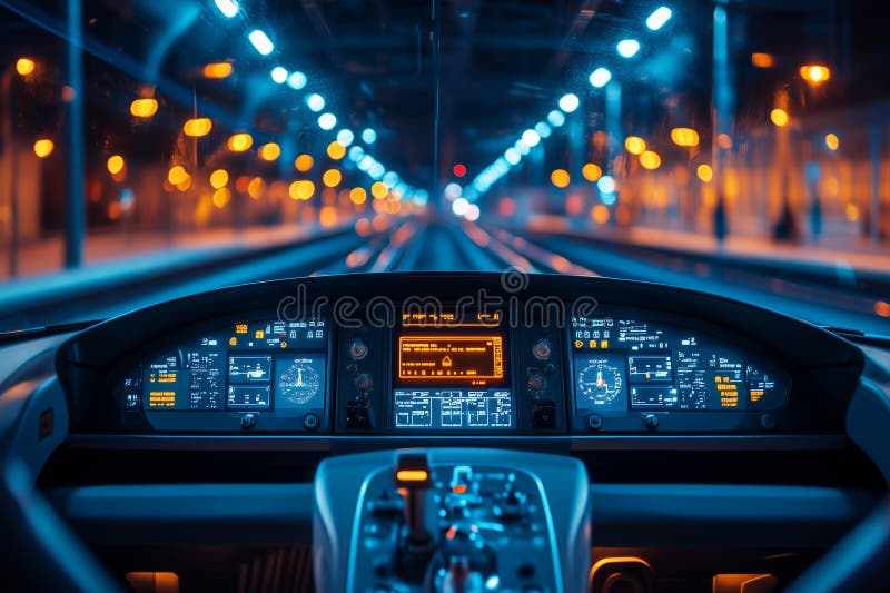 Exploring the Advanced Cockpit of a Modern Train in a Vibrant Urban ...