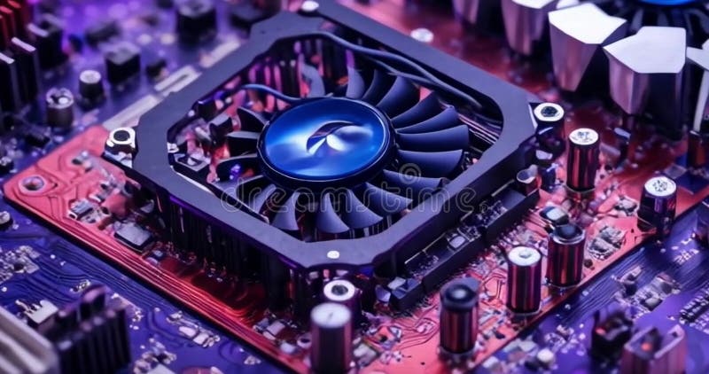 Exploring Advanced Cooling Solutions on Computer Motherboards in a Tech Workshop Stock Footage ...