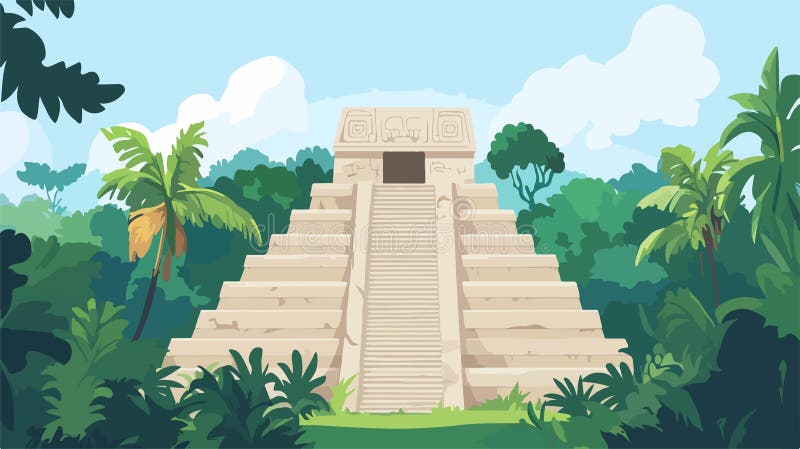 Exploring Ancient Mayan Pyramid in Jungle Ruins - Simple Flat Design ...