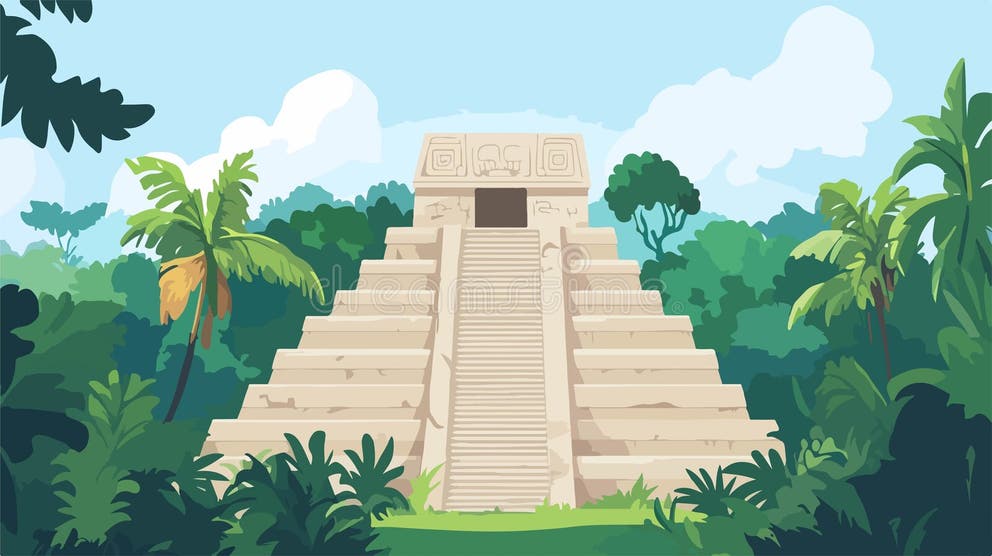 Exploring Ancient Mayan Pyramid in Jungle Ruins - Simple Flat Design ...