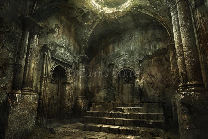 Atmospheric View of an Old Mystical Temple S Interior with Dramatic ...