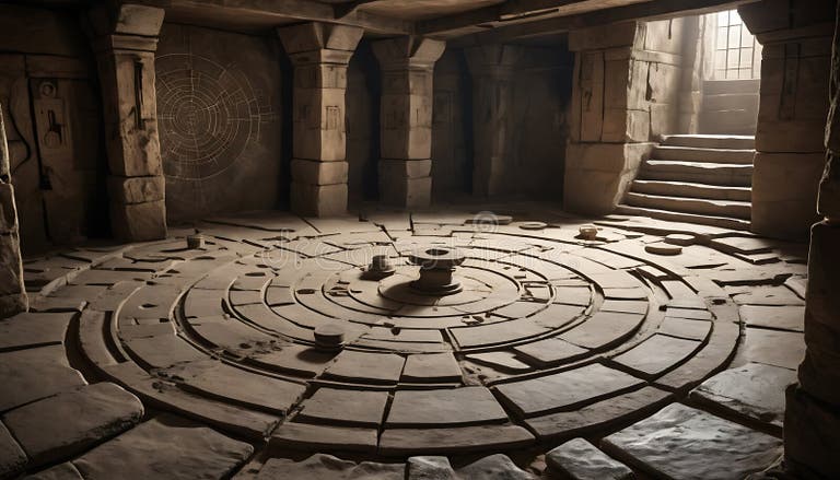 Exploring Ancient Ruins Stone Circle Chamber with Columns and Sunlight ...