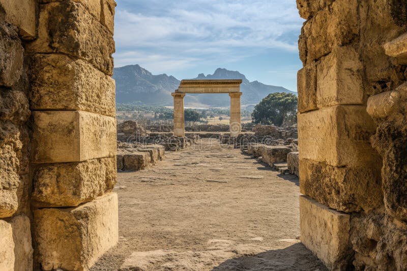 Exploring Ancient Ruins Under a Clear Sky in a Historical ...