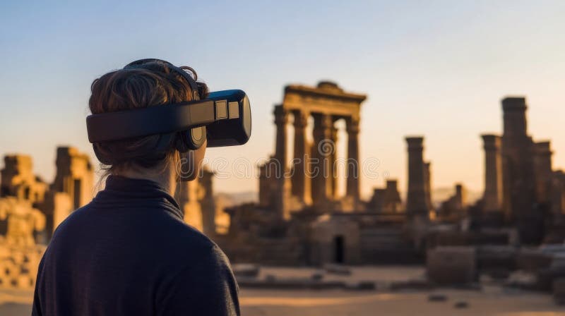Exploring Ancient Ruins through Virtual Reality at Sunset in a Historic ...