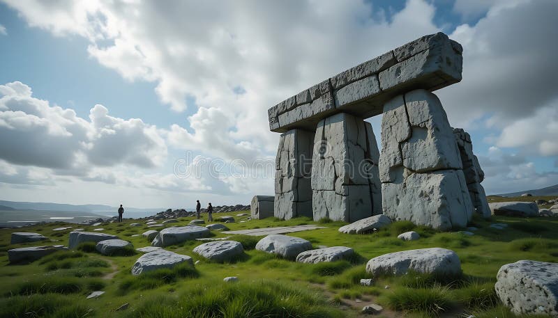 Exploring Ancient Stone Structure Monument with People on Green ...