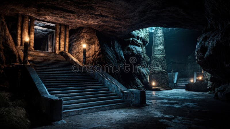 Exploring an Ancient Underground Temple Mysterious Cave 3d Render Dark ...