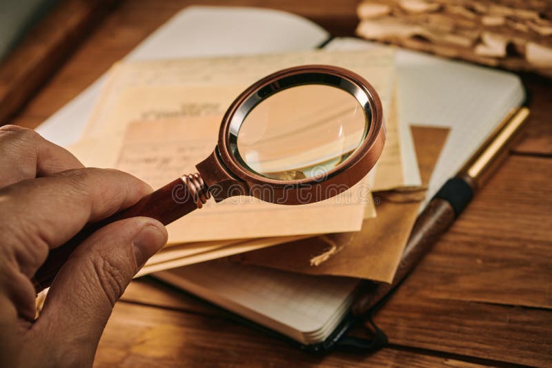 Exploring Antique Documents through the Magnifying Glass Stock Image ...