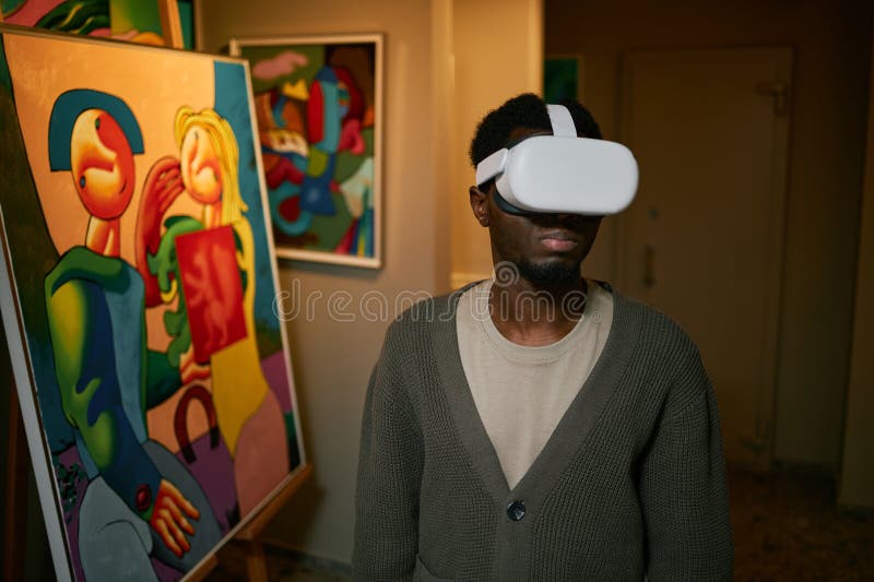 Exploring Art Gallery Using Virtual Reality Headset Stock Photo - Image of wall, immersive ...
