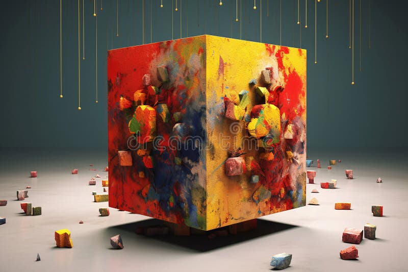 Exploring Artistic Dimensions in a Geometric Cube - Ai Generated Stock ...