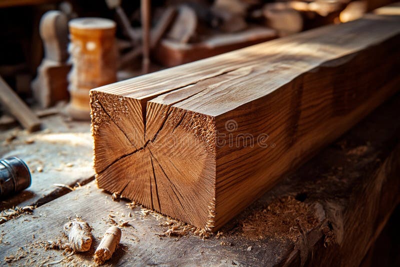 Exploring the Beauty of Raw Timber in a Rustic Workshop at Golden Hour ...
