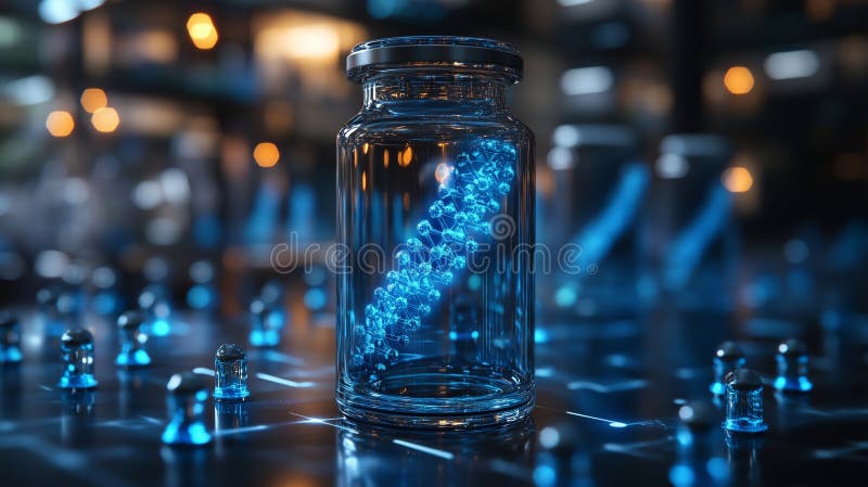 Exploring Blue Liquid in a Glass Vial within a Modern Lab Environment ...