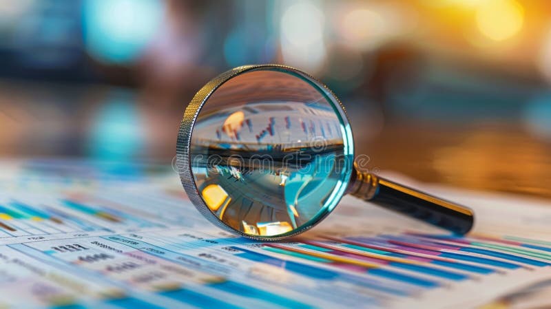 Exploring Business Components with Magnifying Glass. Stock Illustration ...